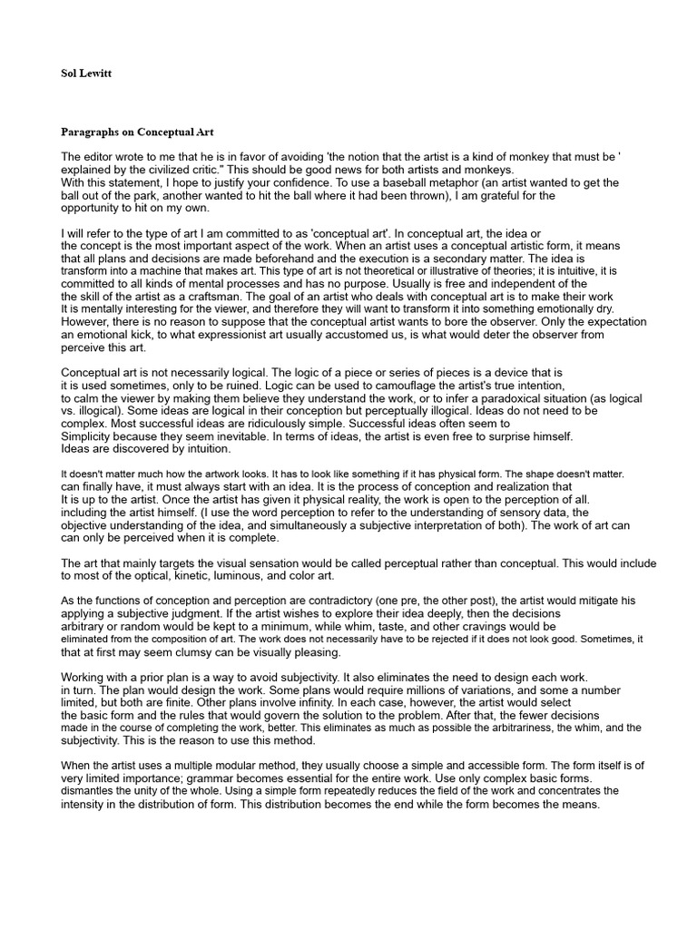 Sol Lewitt - Paragraphs On Conceptual Art | PDF | Perception | Idea