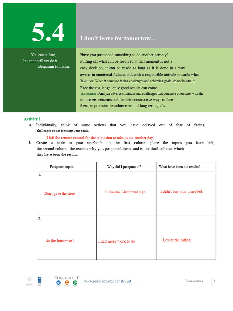 5.4 - E - I Don't Leave For Tomorrow | PDF | Procrastination ...