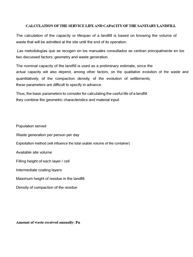 Landfill Capacity and Lifespan Calculation | PDF | Landfill | Groundwater