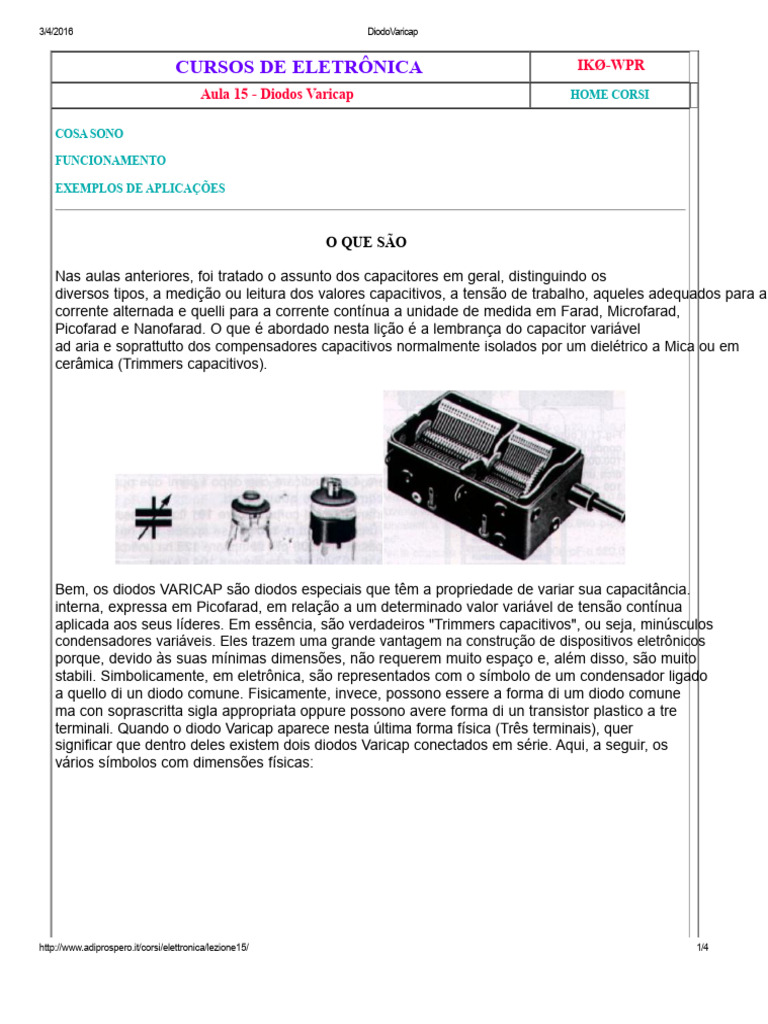 Diodos Varicap: Funcionamento e Aplicações | PDF | Capacitor | Diodo
