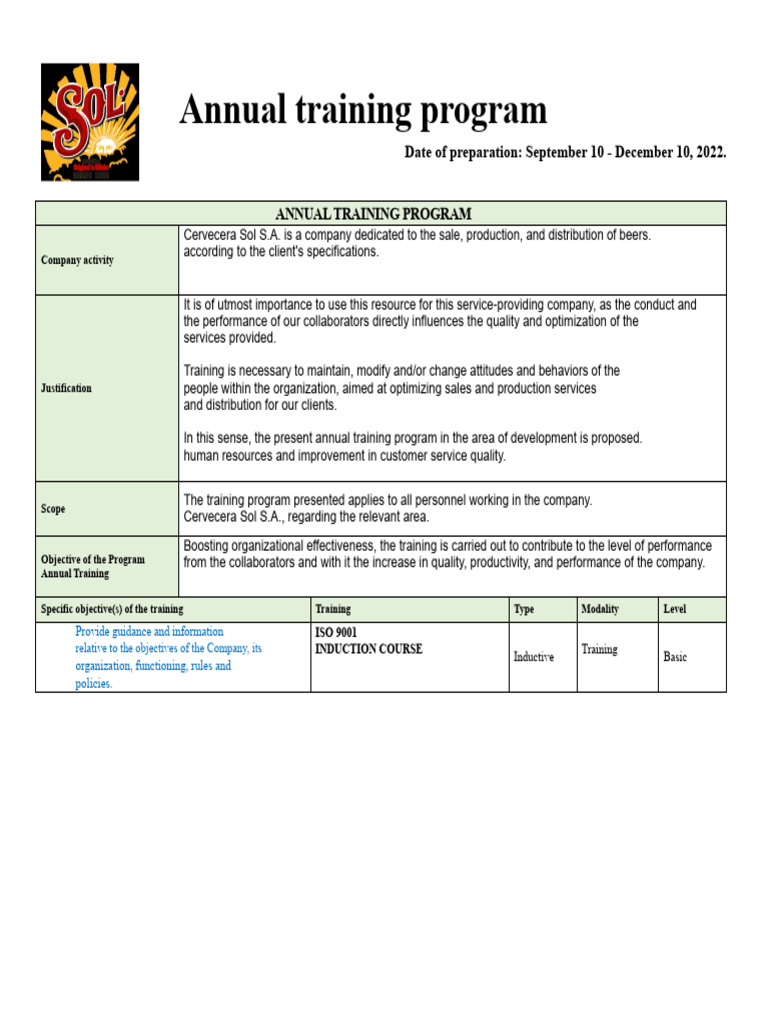 Annual Training Program Overview | PDF | Business