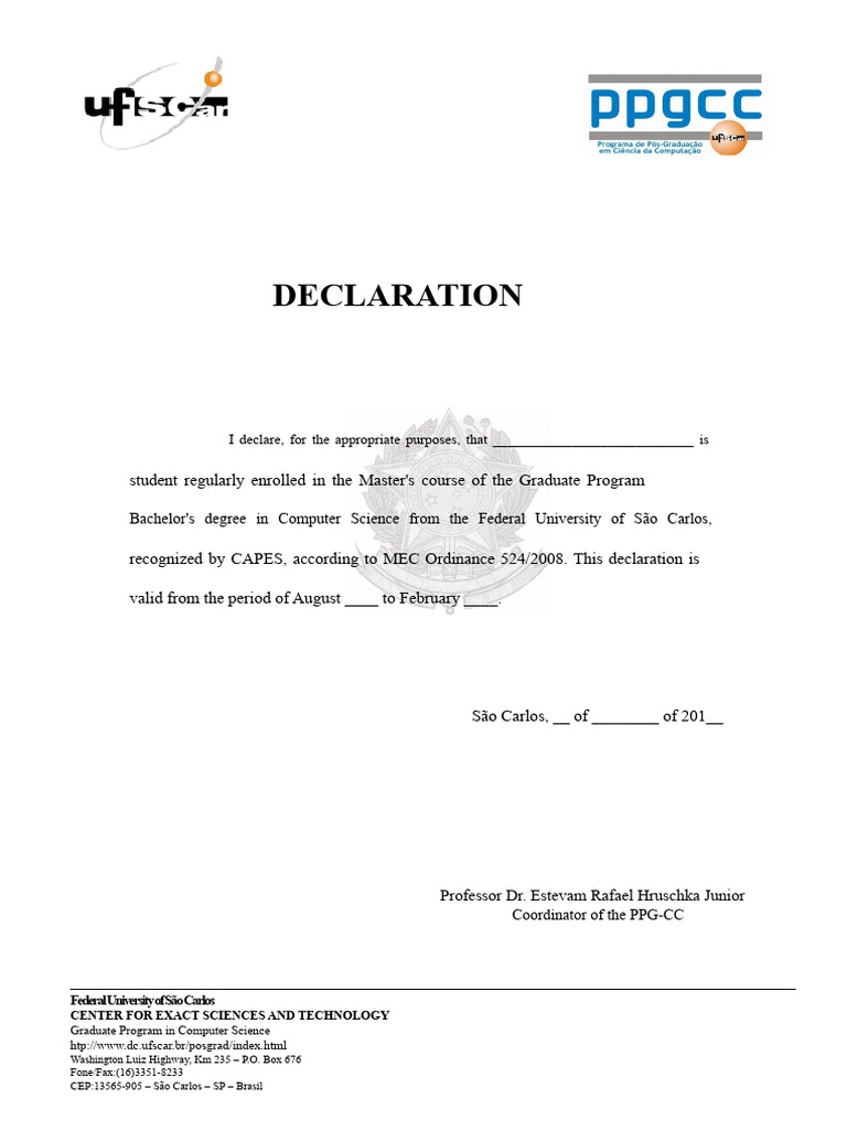 Model Declaration Regular Students - Master's Degree | PDF