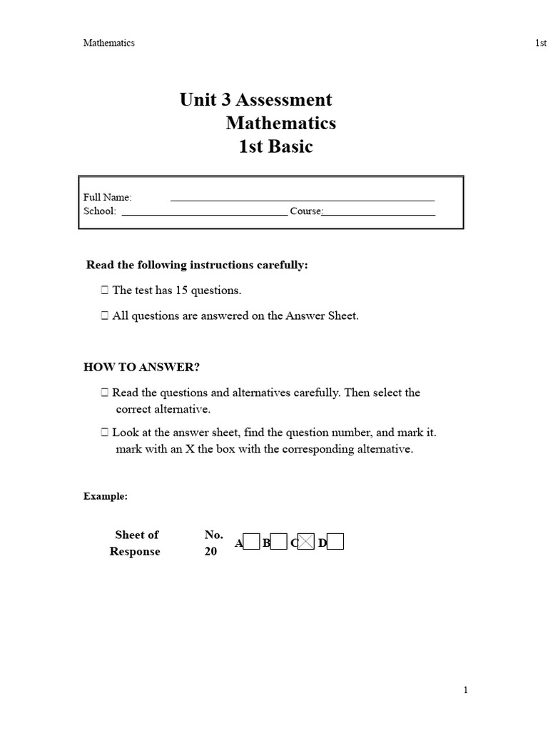 1st Grade Math Unit 3 Assessment | PDF