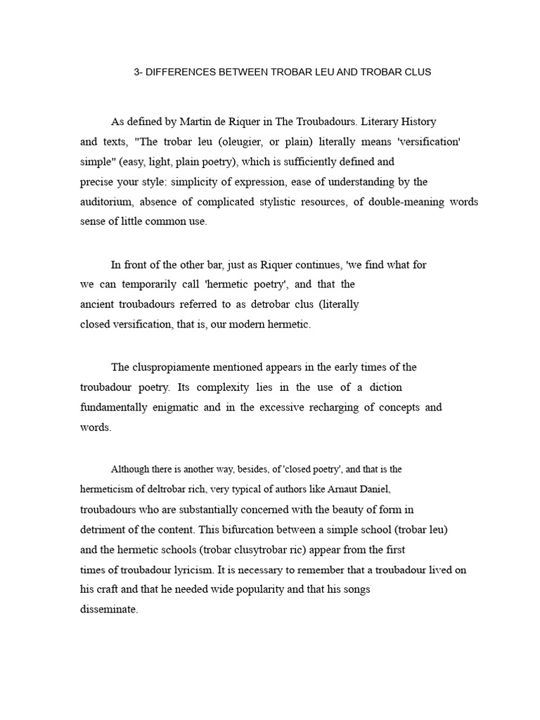 DIFFERENCES BETWEEN TROBR LEU AND CLUS. DIFFERENCES BETWEEN AMOR CORTES ...