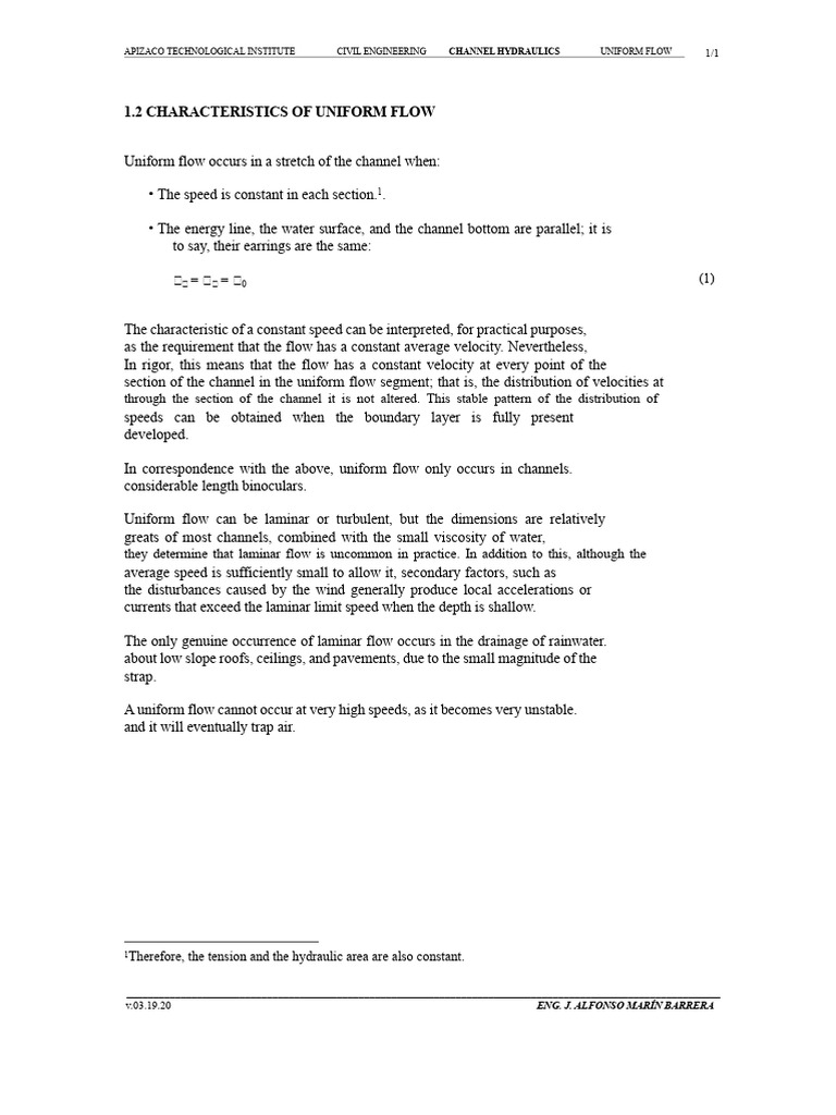 HC S1.2 Characteristics of Uniform Flow (v.03.19.20) | PDF