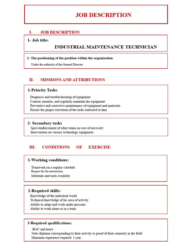 Industrial Maintenance Technician Job Description | PDF