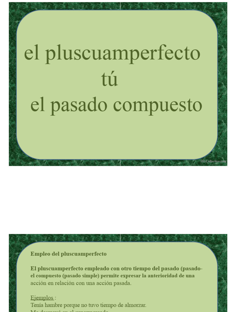 El Pluscuamperfecto o El Pasado Compuesto | PDF | Verbo | Morfología ...