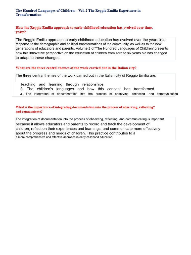The Hundred Languages of Children - Vol. 2 The Reggio Emilia Experience ...