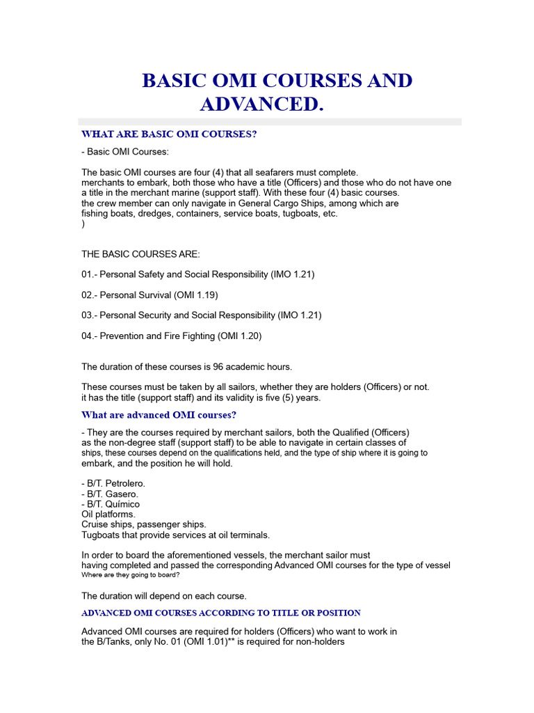 Basic and Advanced Omi Courses | PDF | Sailor | Ships
