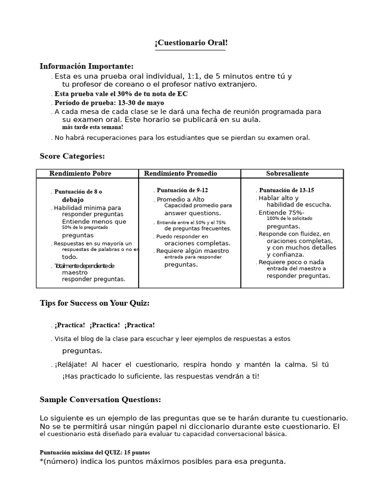 Preguntas y respuestas del cuestionario oral | PDF | Cuestionario