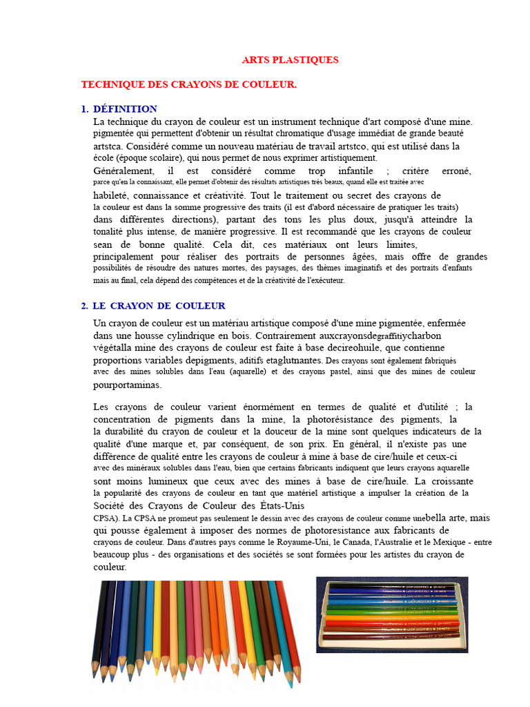 Techniques et caractéristiques des crayons de couleur | PDF | Crayon ...