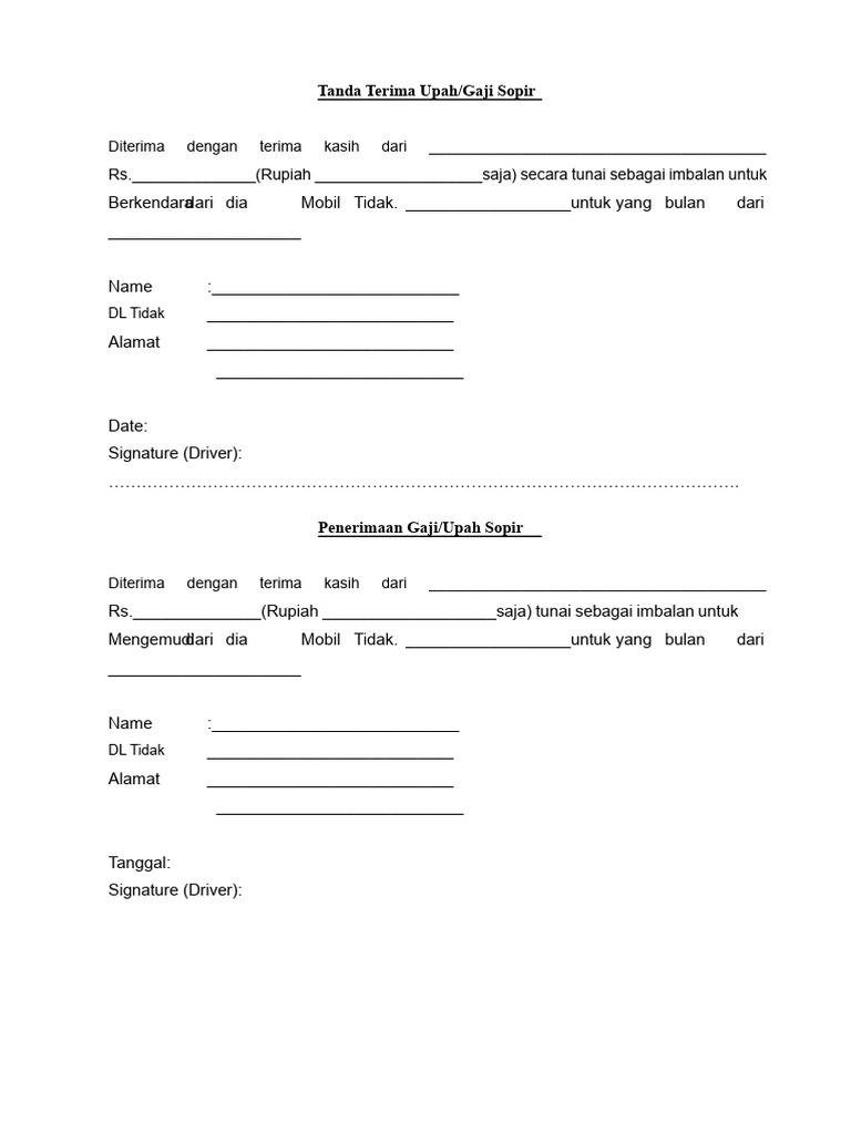 Tanda Terima Gaji Sopir | PDF