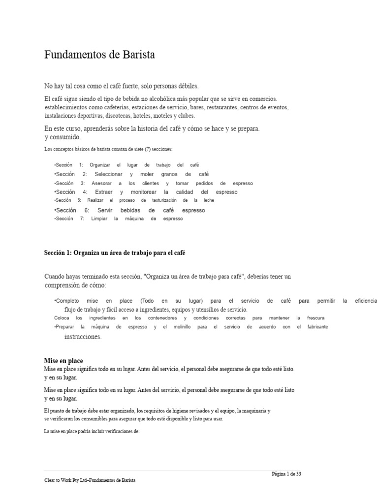 Notas del Curso Básico de Barista Ctw | PDF | café | Té