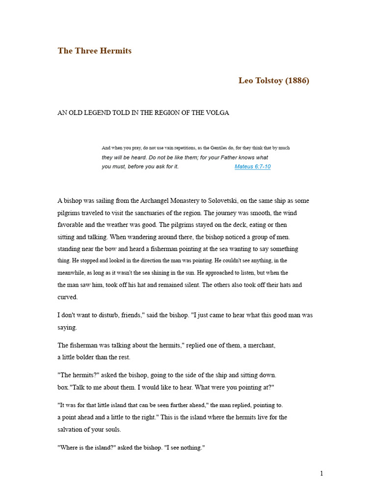 Tolstoy - The Three Hermits | PDF | Lord's Prayer | God