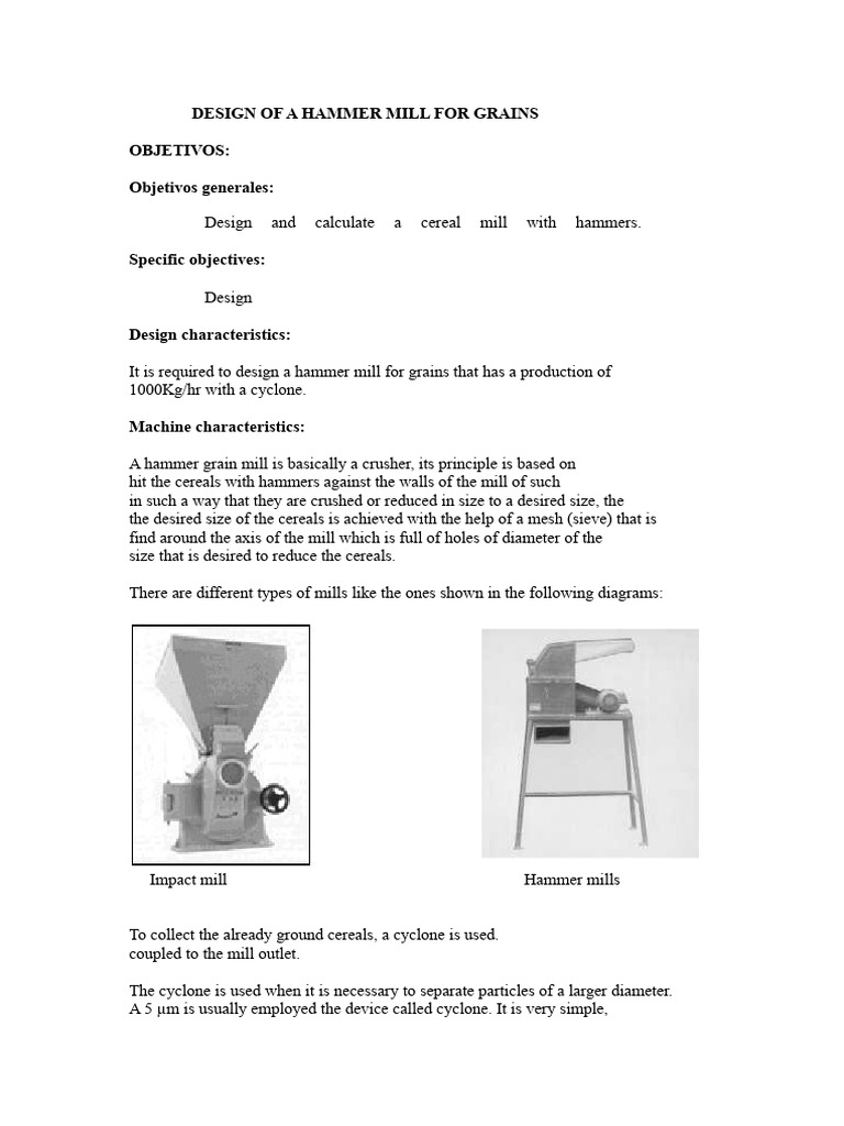 Design of A Hammer Mill For Cereals | PDF | Mill (Grinding) | Applied ...
