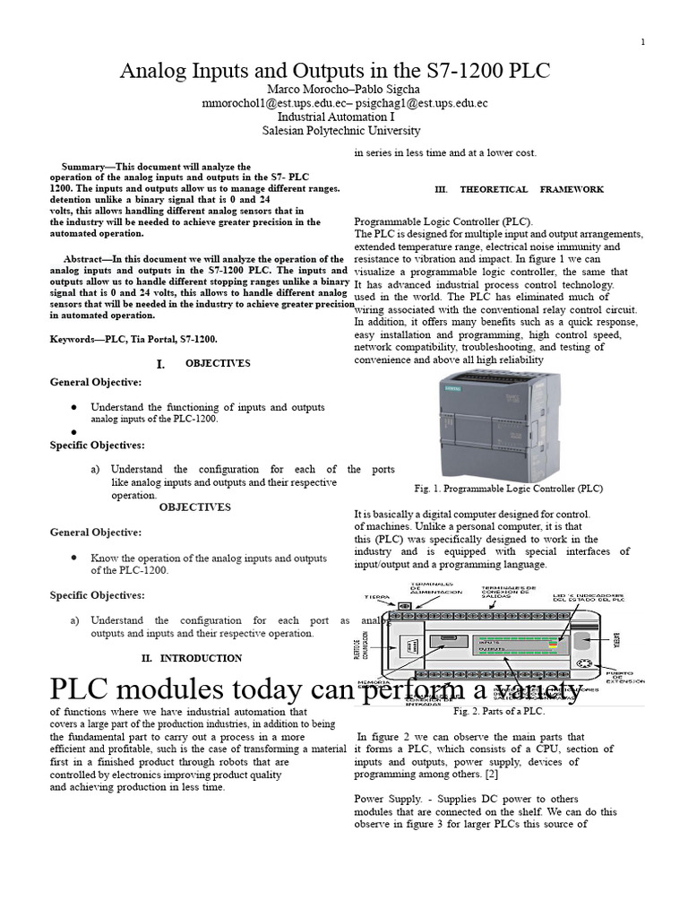 Analog Inputs and Outputs PLC S7-1200 | PDF | Programmable Logic ...