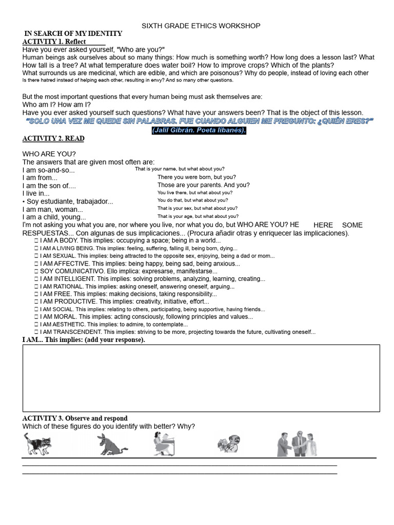 Workshop 1 of Ethics Sixth Grade | PDF | Feeling | Reason