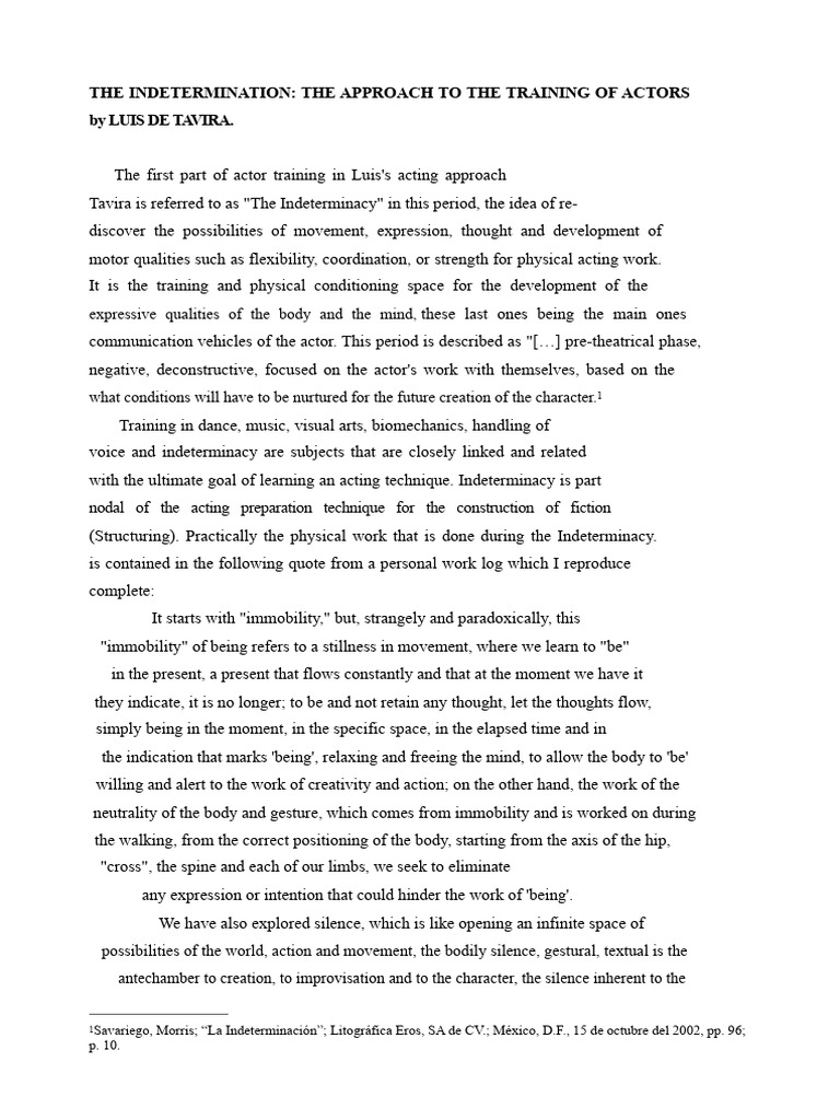 Indeterminacy As Acting Training | PDF | Reality | Knowledge