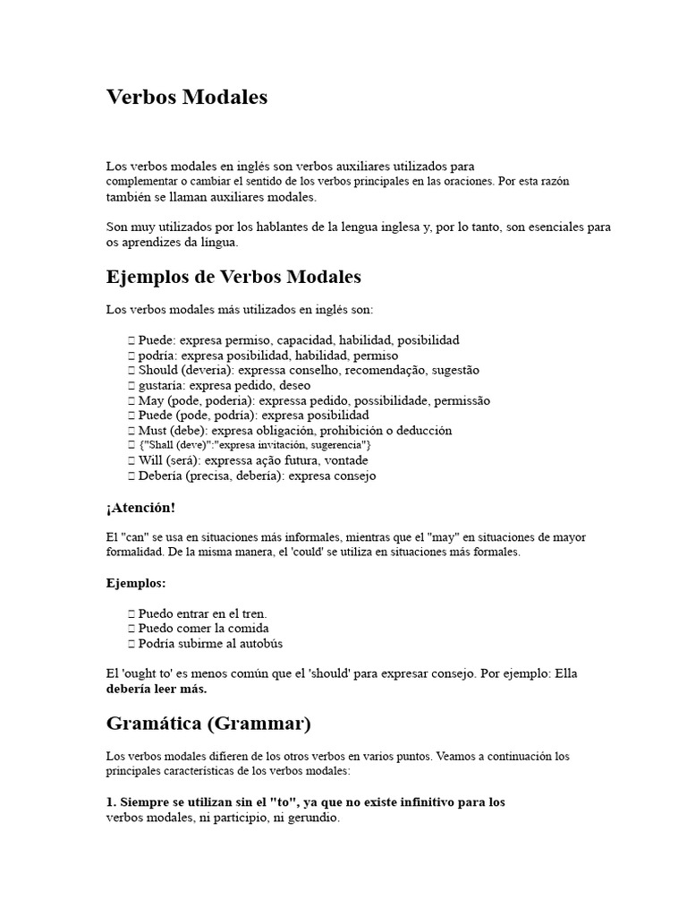Verbos modales.docx | PDF | Verbo | Mecánica del lenguaje