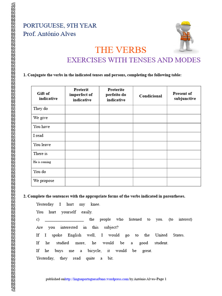 Exercises With Tenses and Moods PDF | PDF | Grammatical Tense | Semantics
