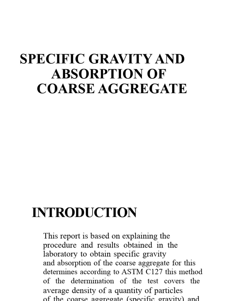 Specific Gravity and Absorption of Coarse Aggregate | PDF | Physical ...
