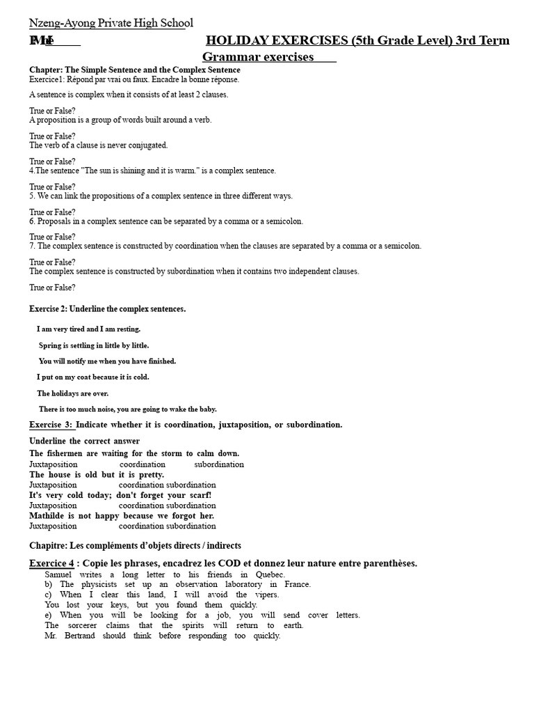 Holiday exercises 5th grade Trimester 3 | PDF | Clause | Linguistic ...