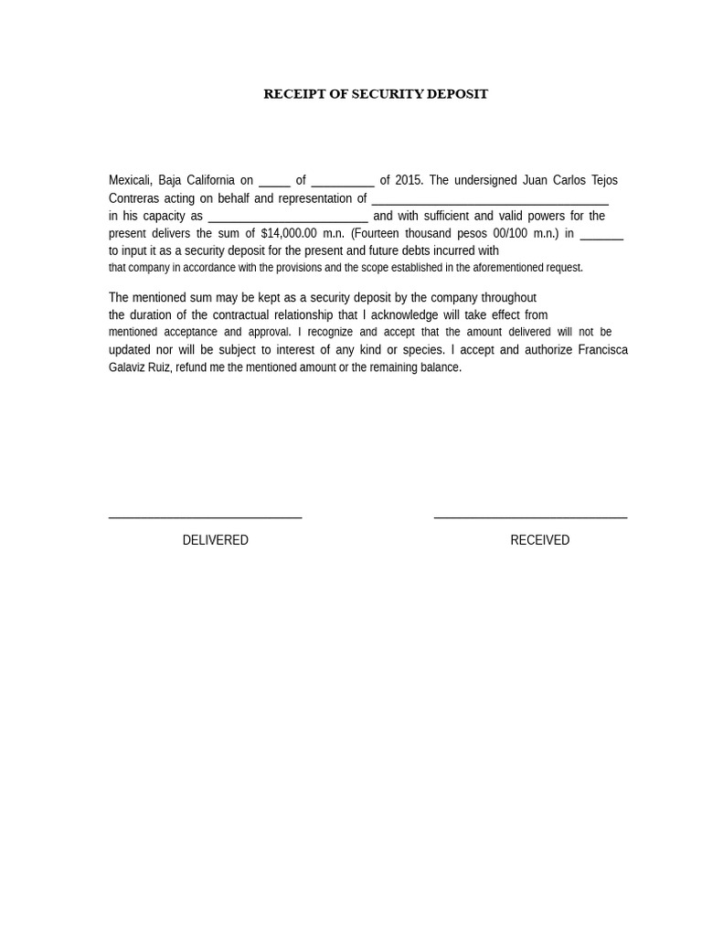 Security Deposit Receipt Template | PDF