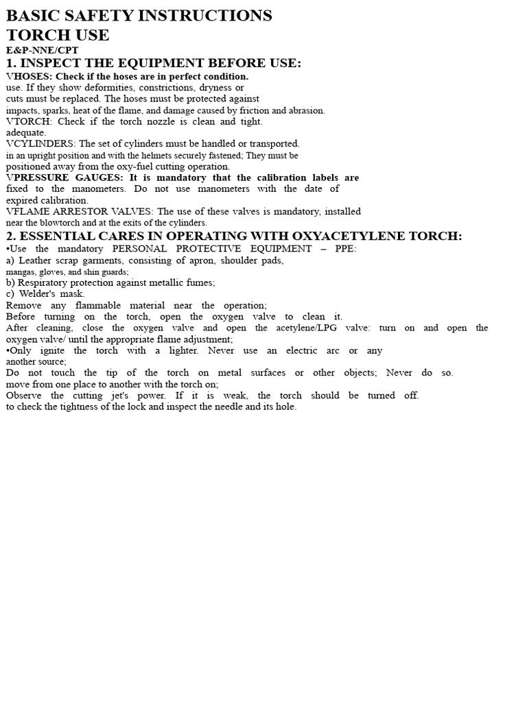 Safety Instructions For Use of Blowtorch | PDF