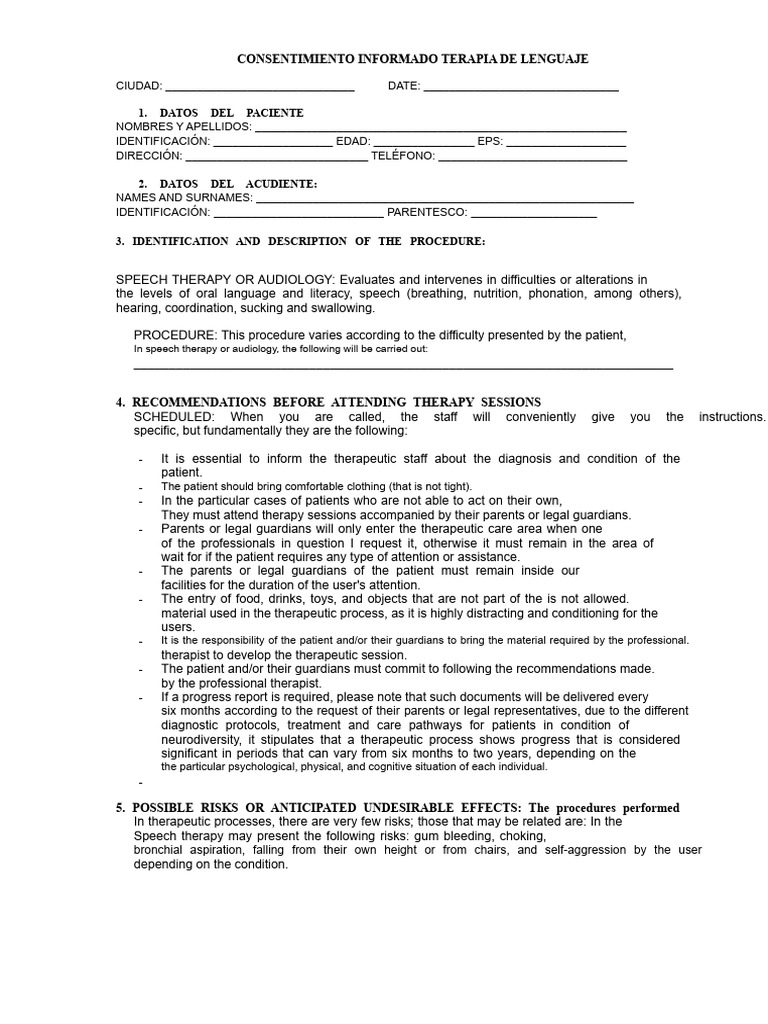 Informed Consent for Speech Therapy | PDF | Psychotherapy | Caregiver