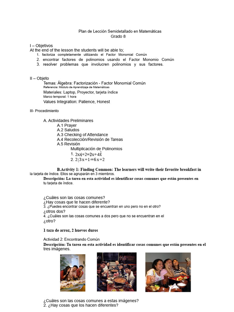 Plan de Lección en Matemáticas | PDF | Factorización | Número primo