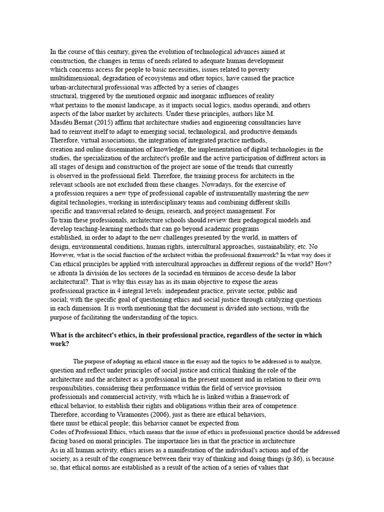 Ethics in Architecture - Practice Essay of Professional Architecture ...