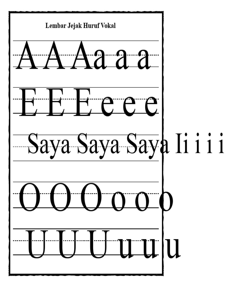 Lembar Kerja Menulis Dan Menelusuri Huruf Vokal 8818ih | PDF