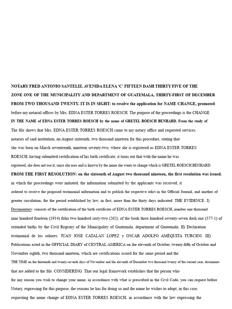 Name Change Resolution for Edna Torres | PDF | Government | Justice