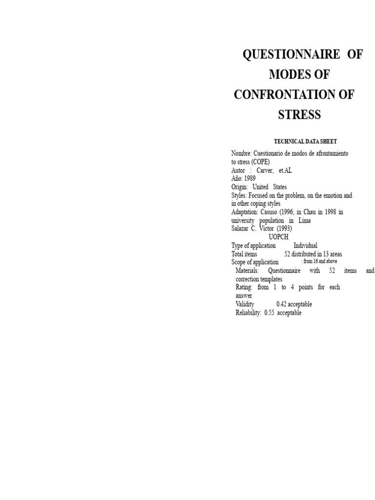Stress Coping Questionnaire Overview | PDF | Stress (Biology) | Emotions