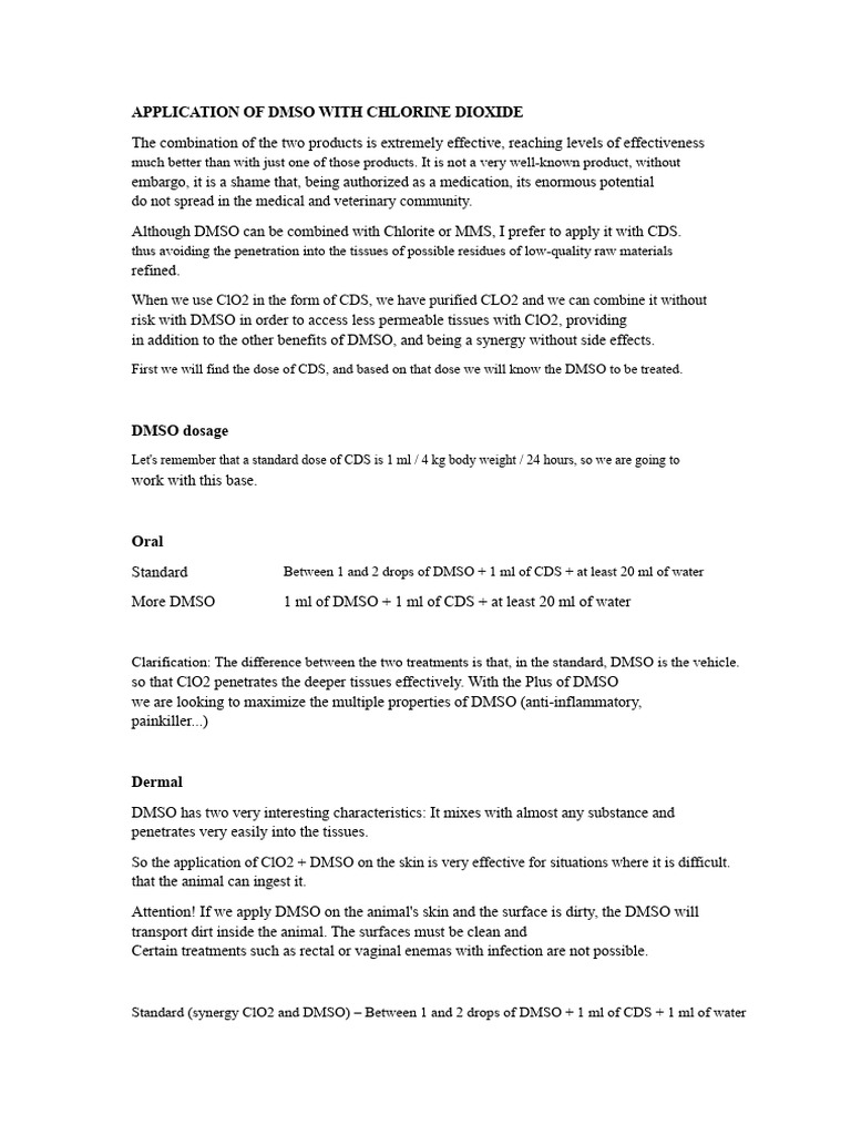 DMSO and Chlorine Dioxide Application Guide | PDF | Dimethyl Sulfoxide ...