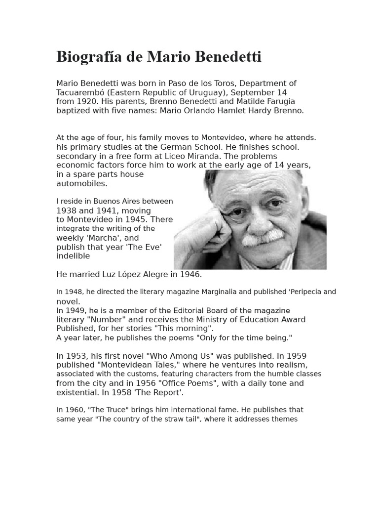 Mario Benedetti: Life and Works Overview | PDF
