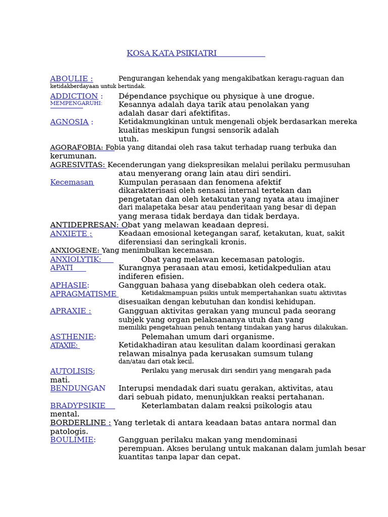 Kosa kata Psikiatri | PDF