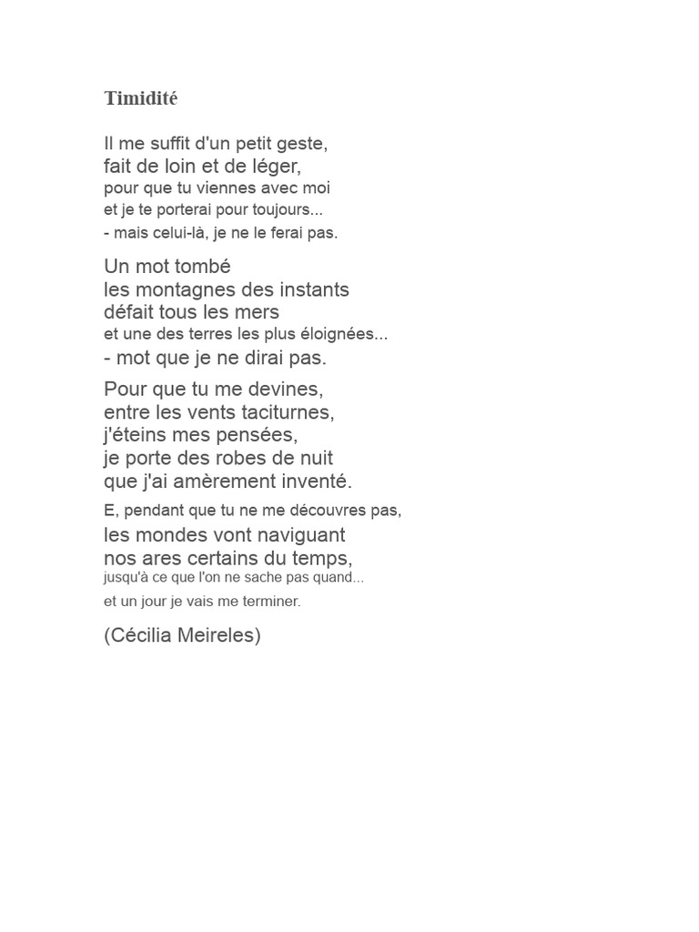 Timidité (Cecilia Meireles) | PDF