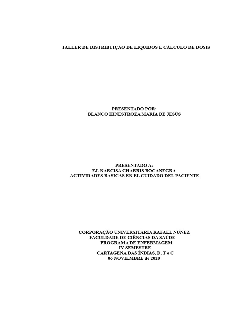 Oficina de Distribuição de Líquidos e Cálculo de Doses Maria Blanco ...
