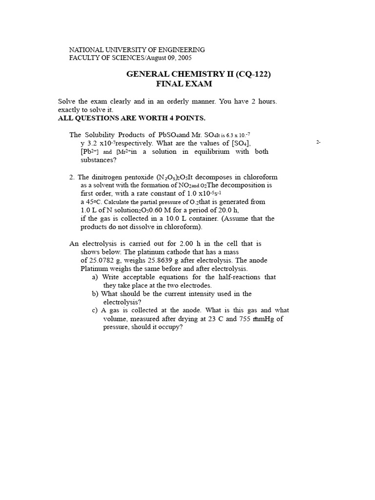 Final Exam Chemistry UNI | PDF | Sodium | Solubility
