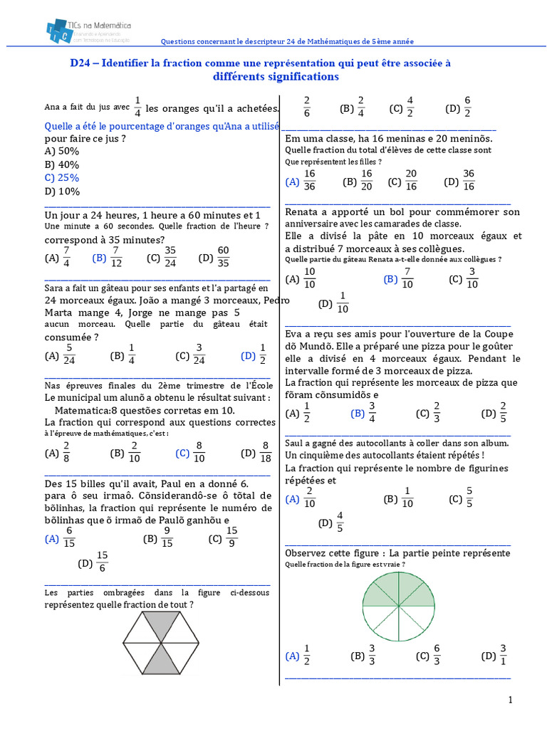 Questions sur les fractions en mathématiques | PDF
