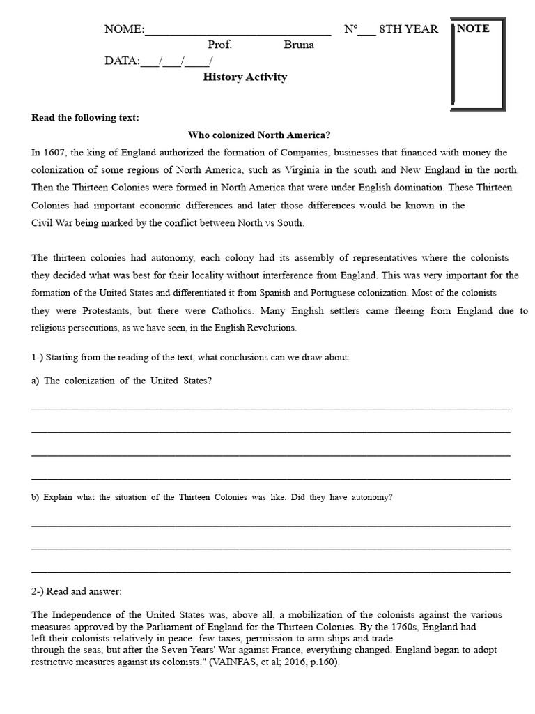History Activity 8 Independence of The United States | PDF | Thirteen ...