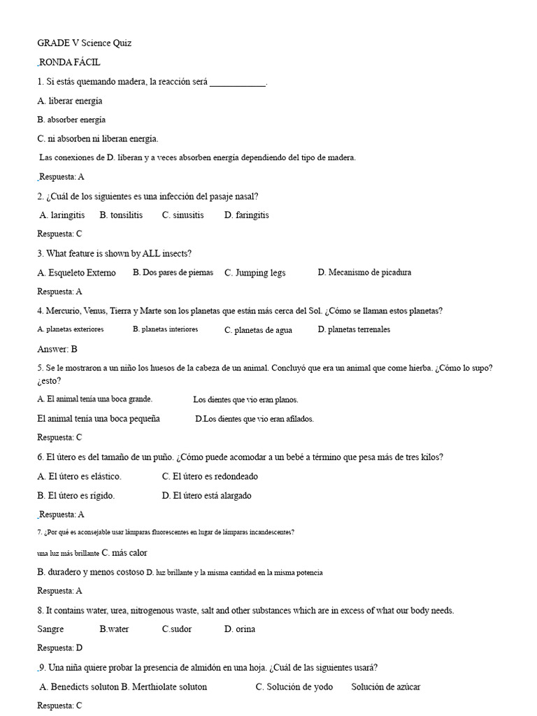 Preguntas de Ciencia para Quinto Grado | PDF | Conductor electrico ...