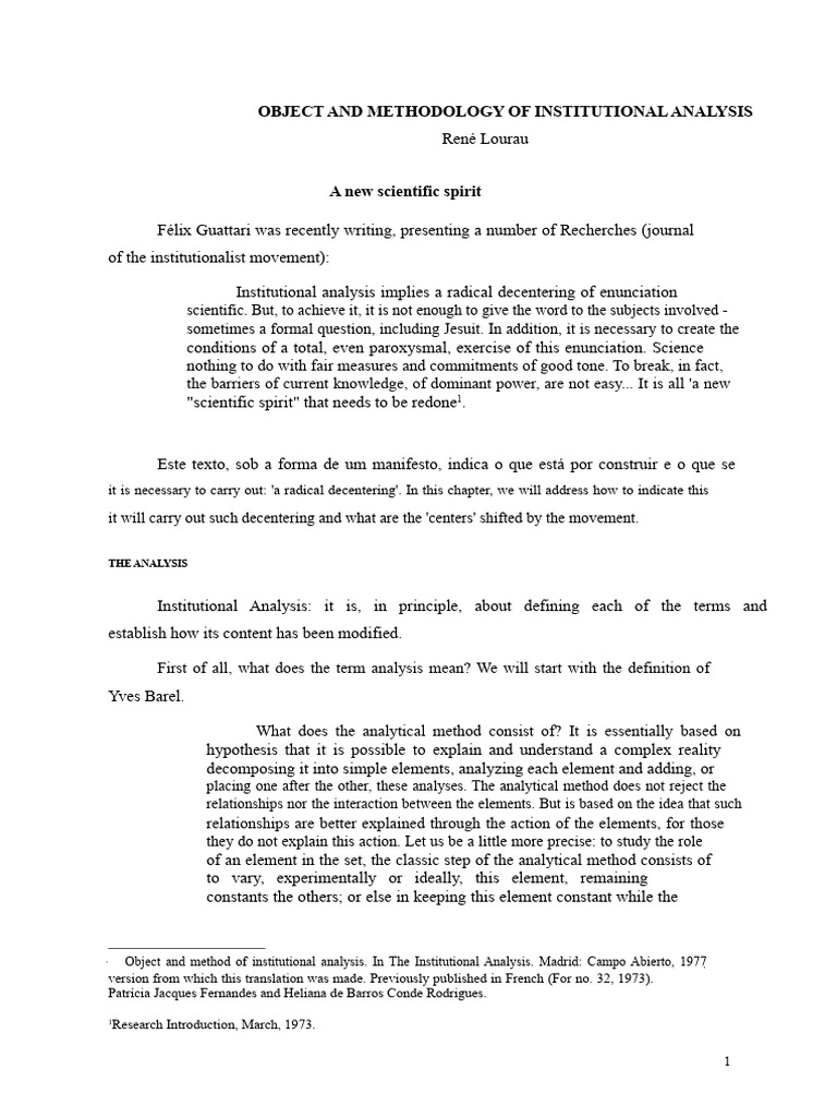 Institutional Analysis Methodology Explained | PDF | Psychoanalysis ...