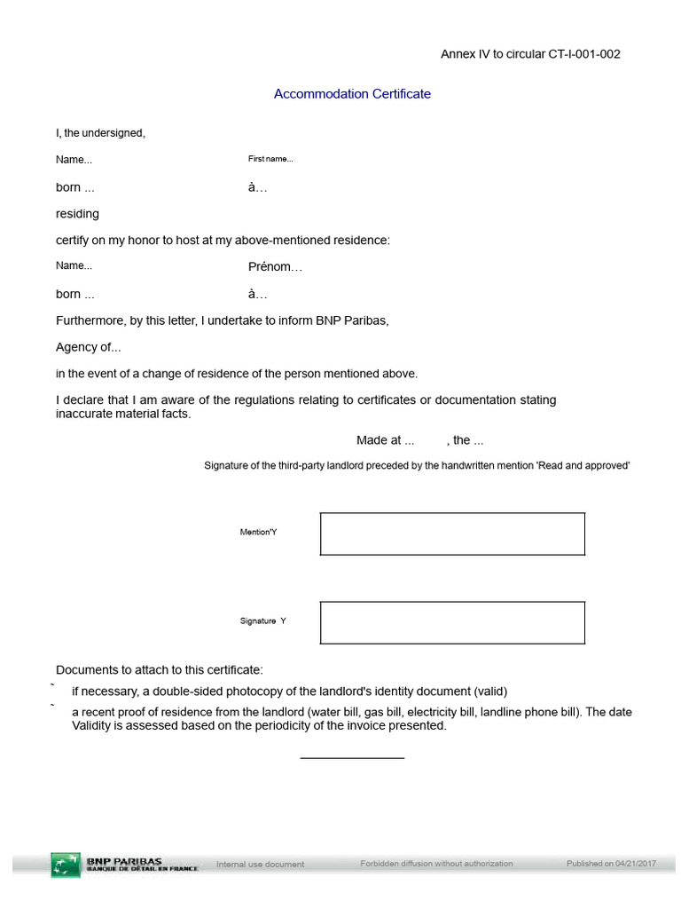 Accommodation Certificate | PDF