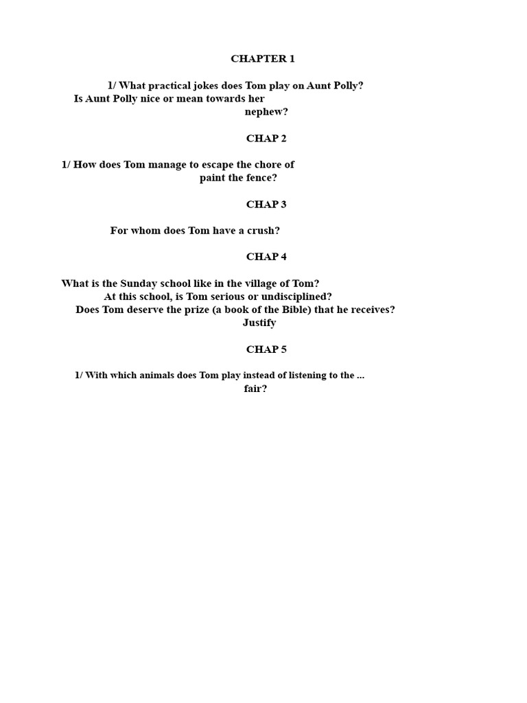 Tom Sawyer: Chapter Summaries & Analysis | PDF