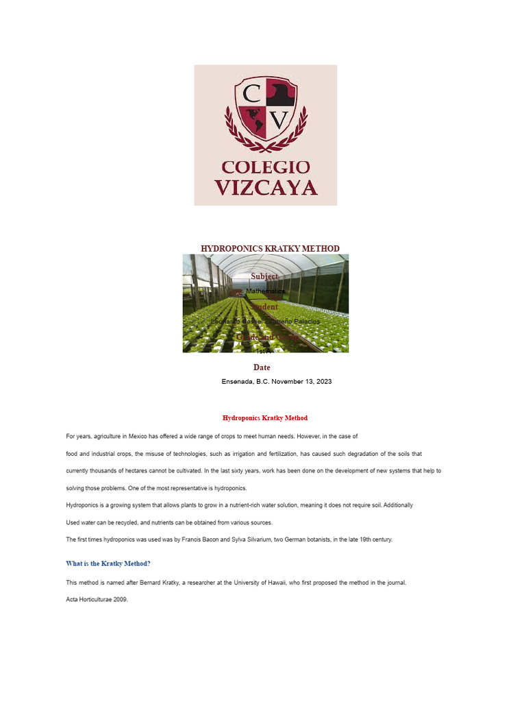 HYDROPONICS. KRATKY METHOD | PDF | Hydroponics | Vegetables