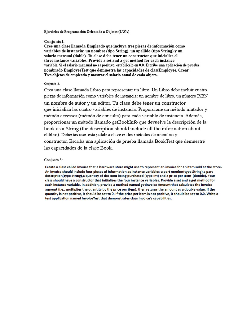 Ejercicios de OOP en Java | PDF