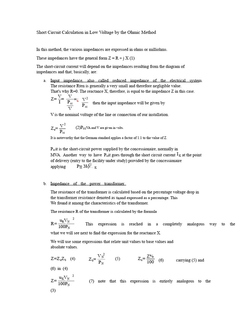 Short Circuit Calculation in Low Voltage | PDF | Electrical Impedance ...