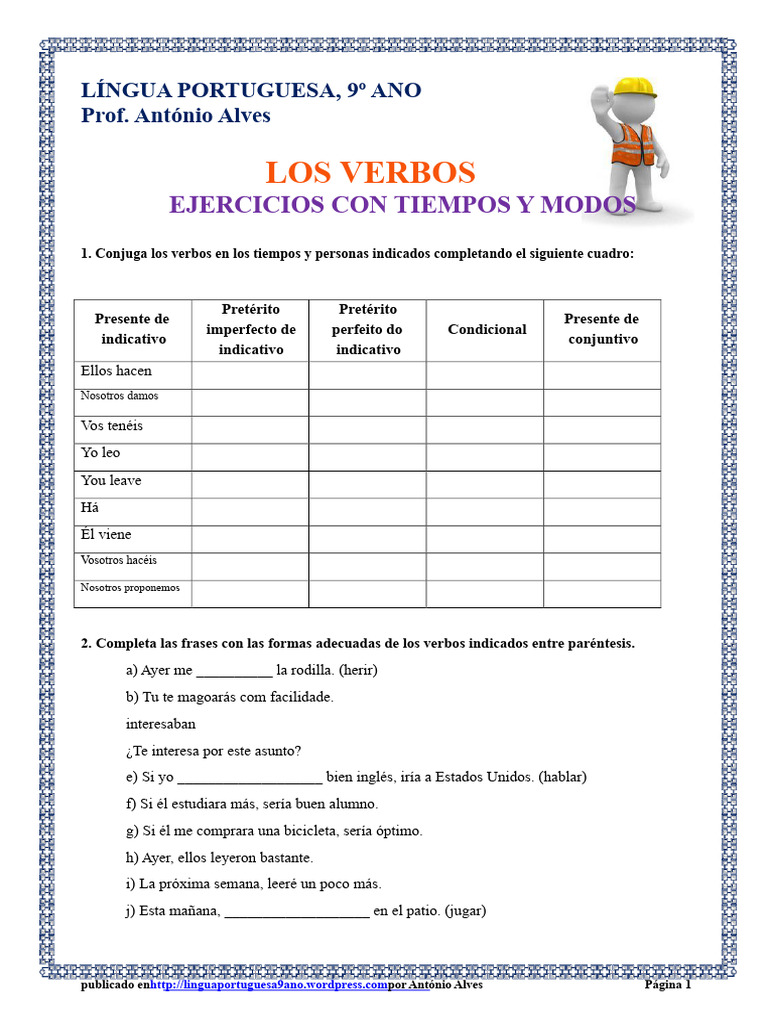 Verbos - Tiempos-y-Modos-Verbales-ejerc. (Blog9 10-11) PDF | PDF ...